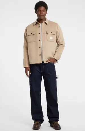Guess Button-up Fleece Shirt Jacket - Beige