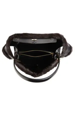 FERRAGAMO Hug Leather Satchel With Shearling Trim