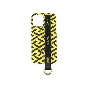 Versace Coated Canvas La Greca Iphone 12 Case /black - Yellow