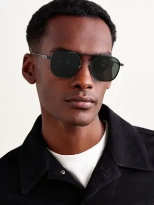 Zegna Round-frame Metal Sunglasses