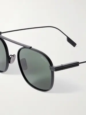 Zegna Round-frame Metal Sunglasses