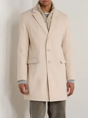 Herno Wool Coat With Detachable Shell Gilet - Neutrals