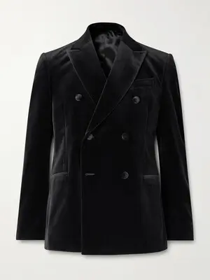 Mr P. Double-breasted Cotton-velvet Tuxedo Jacket - Black