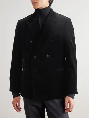 Mr P. Double-breasted Cotton-velvet Tuxedo Jacket - Black