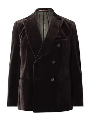 Mr P. Double-breasted Cotton-velvet Tuxedo Jacket - Brown