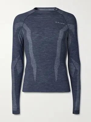 Falke Printed Virgin Wool-blend Ski Base Layer - Blue