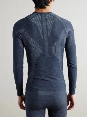 Falke Printed Virgin Wool-blend Ski Base Layer - Blue