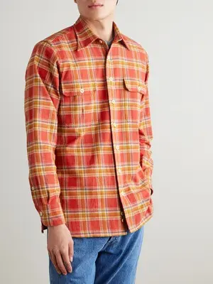 DRAKE'S Him Checked Cotton-flannel Shirt
