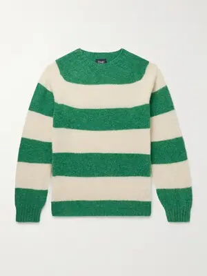 DRAKE'S Striped Wool Sweater - Green