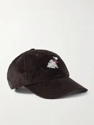 DRAKE'S Him Embroidered Corduroy Baseball Cap - Brown