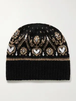 Khaite Avers Fair Isle Cashmere Beanie - Black