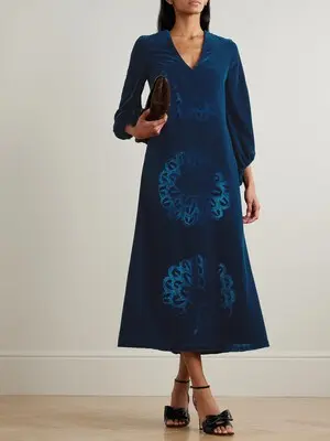 Themis Z Anthos Devoré Silk-blend Velvet Maxi Dress - Blue