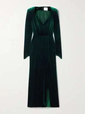 Galvan Stretch-velvet Gown - Dark Green