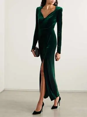 Galvan Stretch-velvet Gown - Dark Green