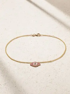 DIANE KORDAS 14-karat Sapphire And Diamond Evil Eye Anklet - Gold