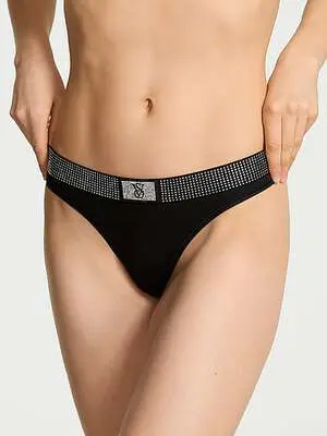 Victoria's Secret Cotton Shine-waist Thong Panty - Black