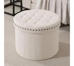 ORNAVO HOME 20' Round Storage Ottoman With Nail Head Trim - One-color
