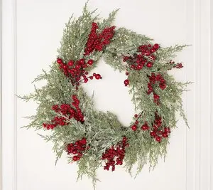 VALERIE PARR HILL As Is 28' Winter Frost Cedar And Berry Wreath Valerie - One-color