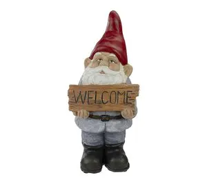 NORTHLIGHT 17' Gnome With Welcome Sign Outdoor Arden Statue - One-color