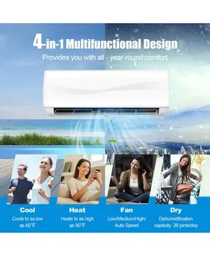GYMAX 9000 Mini Btu Split Air Conditioner & Heater Wall Mount Ac Unit W/ Remote Control