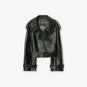 Burberry Cropped Embossed Leather Trench Jacket