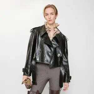 Burberry Cropped Embossed Leather Trench Jacket