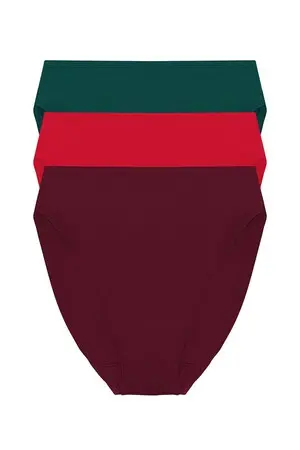 Natori Bliss Bare Cotton High Cut Brief 3-Pack Red