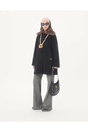 Valentino Garavani Wool Drap Coat With V Gold