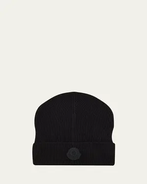 Moncler Wool Beanie With Logo - Black