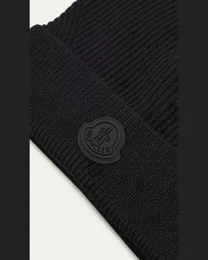 Moncler Wool Beanie With Logo - Black