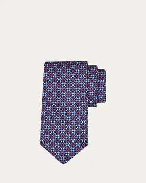 FERRAGAMO Geometric Check Silk And Wool Tie Fnavyros