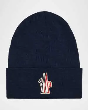 Moncler Wool Logo-patch Beanie - Navy