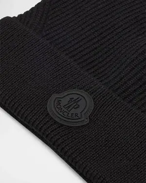 Moncler Wool Beanie With Tonal Logo - Black