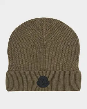 Moncler Wool Beanie With Tonal Logo - Black