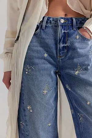DRIFTWOOD Elaine Embroidered Barrel Jeans - Gilded Garden