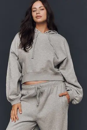 DAILY PRACTICE BY ANTHROPOLOGIE Rhinestone Lace Hooded Sweatshirt - Heather Grey