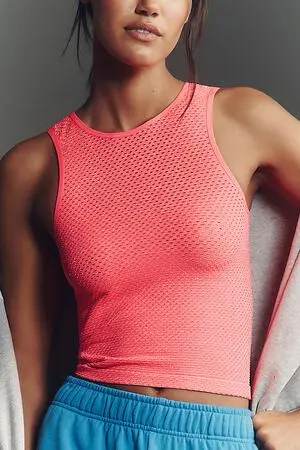 LYREBIRD Open-stitch Shimmer Tank Top - Neon Coral