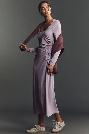 DAILY PRACTICE BY ANTHROPOLOGIE Daily Practice Long-sleeve Side-slit Column Midi Dress - Lavender Mist