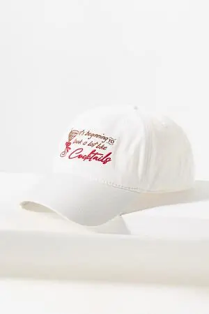 Anthropologie Holiday Icon Baseball Cap Ivory Cocktails