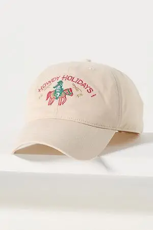 Anthropologie Holiday Icon Baseball Cap - Ivory Howdy Holidays