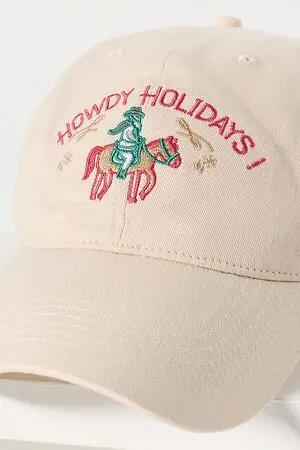 Anthropologie Holiday Icon Baseball Cap - Ivory Howdy Holidays
