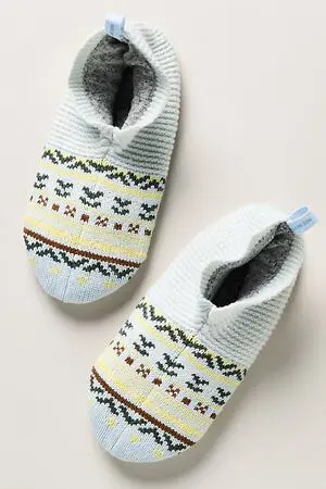 BOMBAS Fair Isle Gripper Slippers Glacier Blue