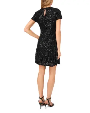 CECE DUPRAZ Short Sleeve Sequin Godet Dress