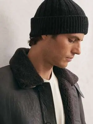 REISS Edgeley Wool-blend Chunky Rib-knit Beanie - Black