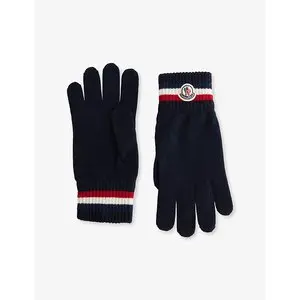 Moncler Striped Wool Gloves - Navy