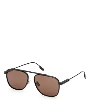 Zegna 57mm Geometric Sunglasses - Black/brown