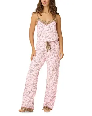 PJ Salvage Contrast Trim Floral Cami & Pant Pajama Set - Pink
