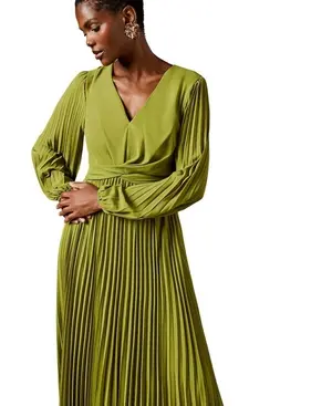 Coast Pleated Wrap-front Dress