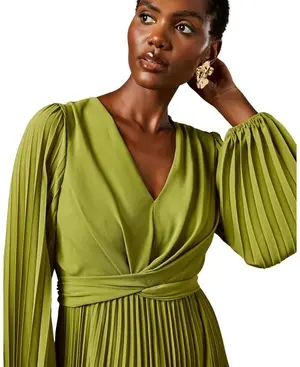 Coast Pleated Wrap-front Dress