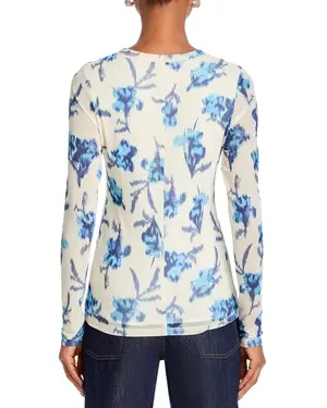 Rag & Bone Yana Printed Mesh Long Sleeve Tee - Ivory Multi